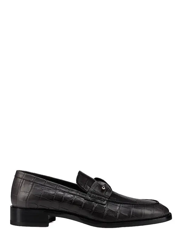 CHRISTIAN LOUBOUTIN Chambelimoc Crocodile-embossed Calfskin Loafers - Phantom Grey