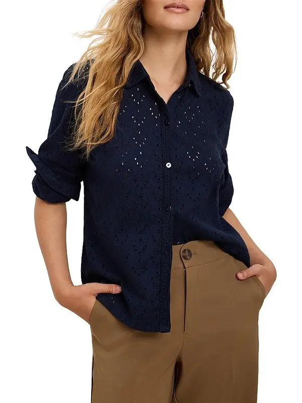 NIC+ZOE Knit Eyelet Shirt - Dark Indigo