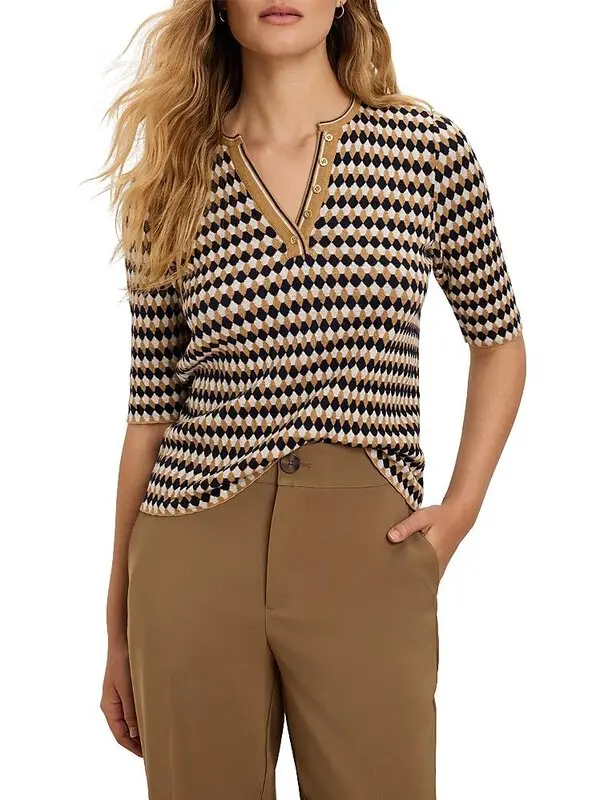 NIC+ZOE Angled Jacquard Knit Top - Neutral Multi