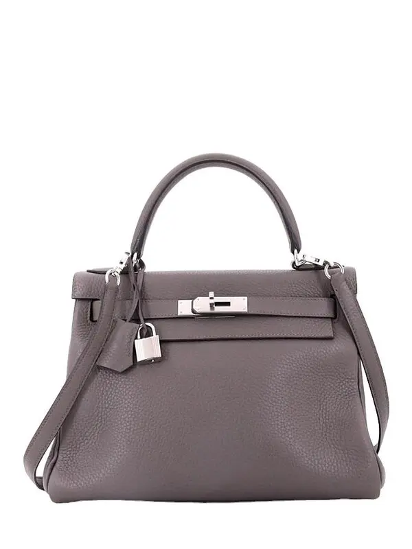 Hermès Kelly 28 Handbag Grey Clemence With Palladium Hardware - Etain