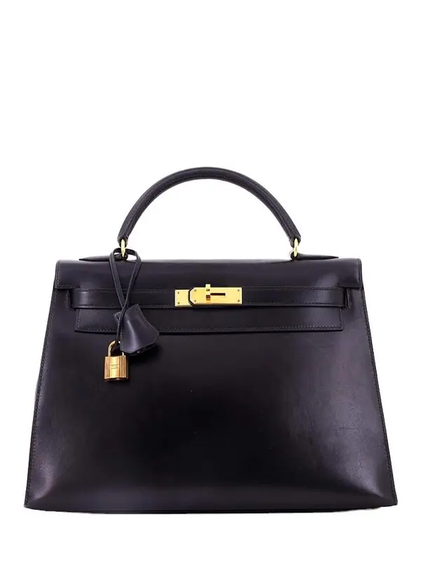 Hermès Kelly 32 Handbag Black Box Calf With Gold Hardware - Noir
