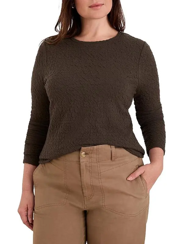 NIC+ZOE Crinkle Knit Long Sleeve Top - Kelp