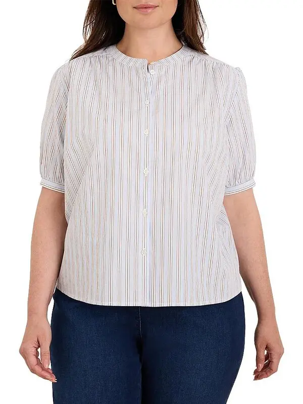 NIC+ZOE Eton Stripe Short Sleeve Shirt - Blue Multi