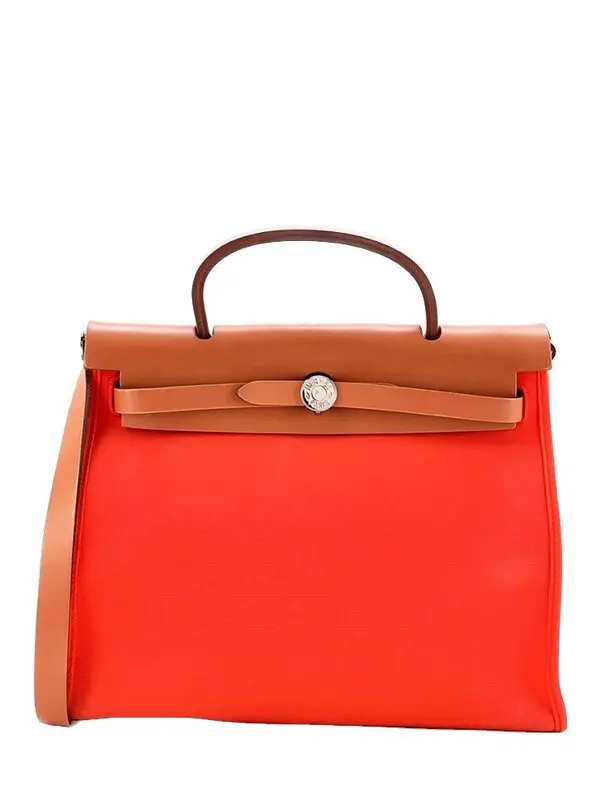 Hermès 31 Herbag Zip Leather And Toile - Orange