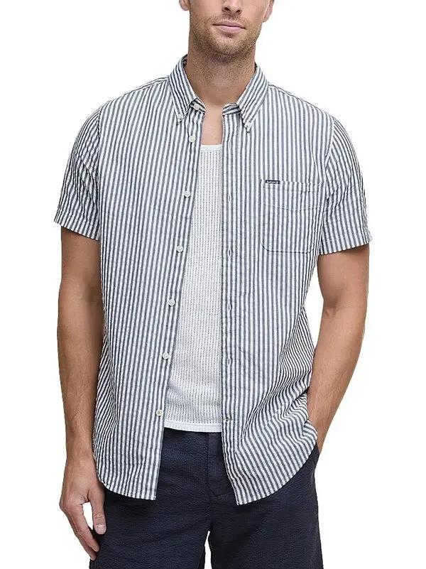 Barbour Cresswell Seersucker Cotton Summer Shirt - Navy