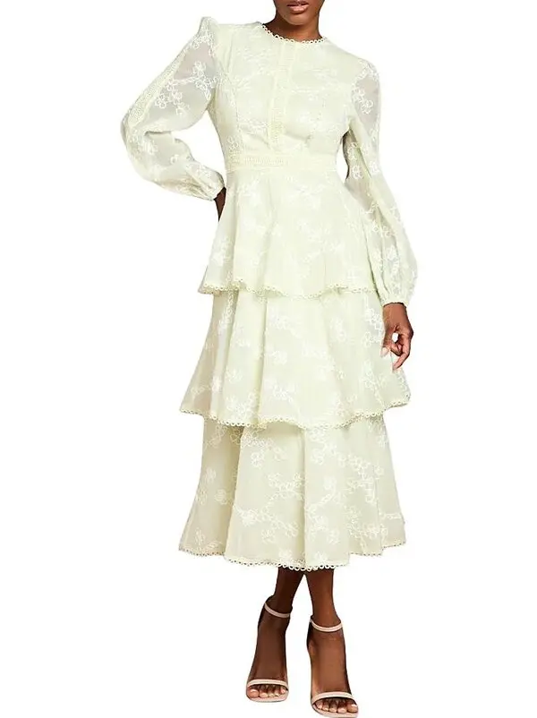 Coast Long Sleeve Lace Tiered Midi Dress - Sage