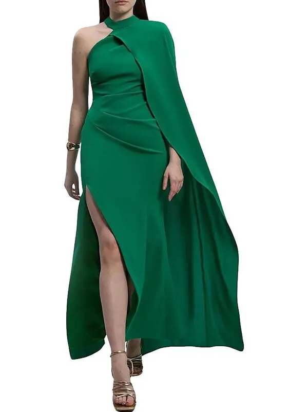 Karen Millen One Shoulder Cape Sleeve Maxi Dress - Green