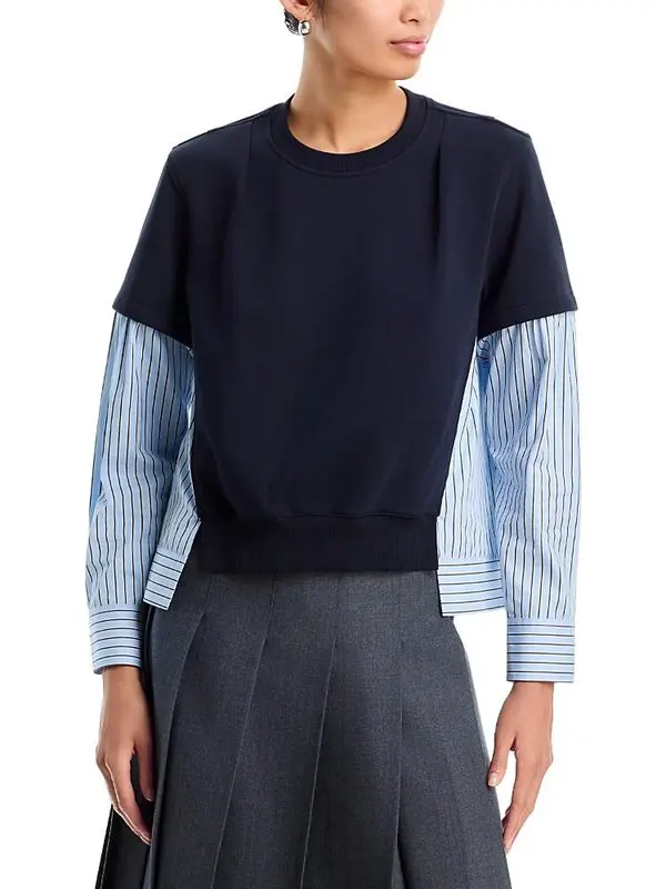 3.1 Phillip Lim Cotton Mixed Media Sweatshirt - Midnight Sky Multi