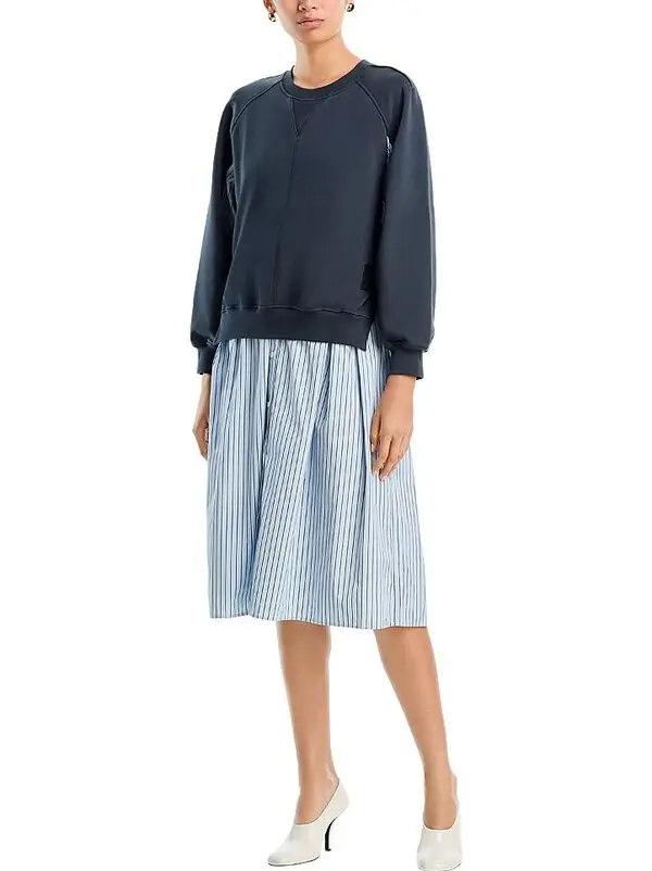 3.1 Phillip Lim Cotton Sweatshirt Combo Dress - Midnight Sky Multi