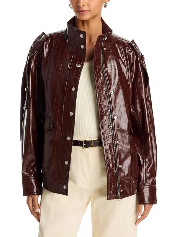 3.1 Phillip Lim Textured Faux Leather Bomber Jacket - Espresso
