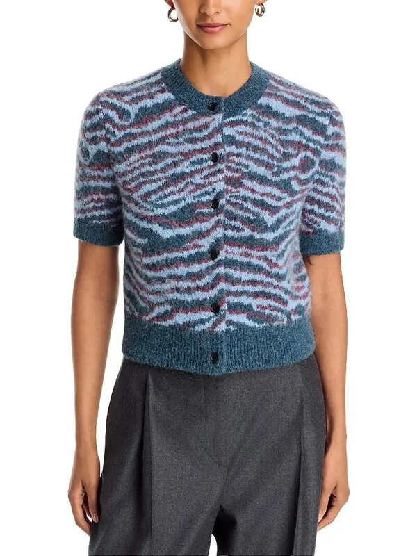3.1 Phillip Lim Tiger Print Short Sleeve Cardigan - Petrol Multi