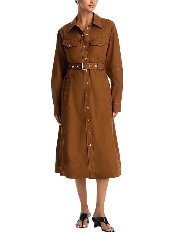3.1 Phillip Lim Belted Utility Cotton Midi Shirt Dress - Cacao