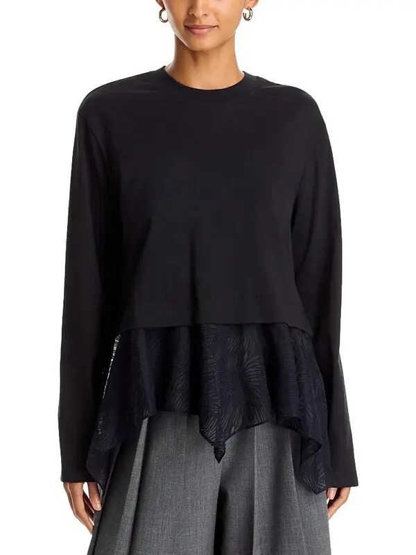 3.1 Phillip Lim Mixed Media Long Sleeve Tee - Black