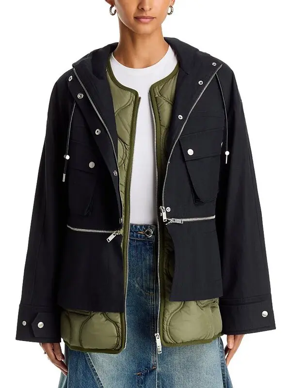3.1 Phillip Lim Mixed Media Utility Parka Coat - Black-olive