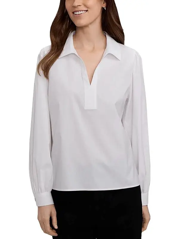 Foxcroft Alix Johnny Collar Top - White