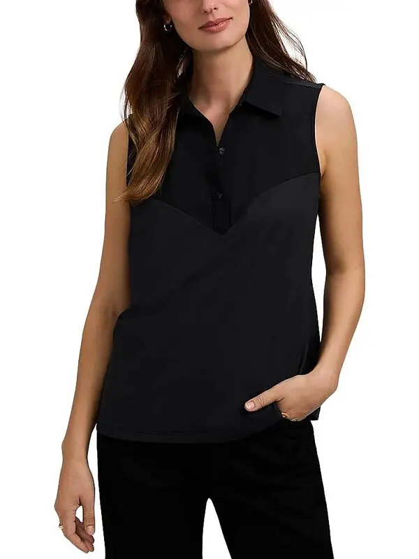 Foxcroft Mixed Media Sleeveless Top - Black