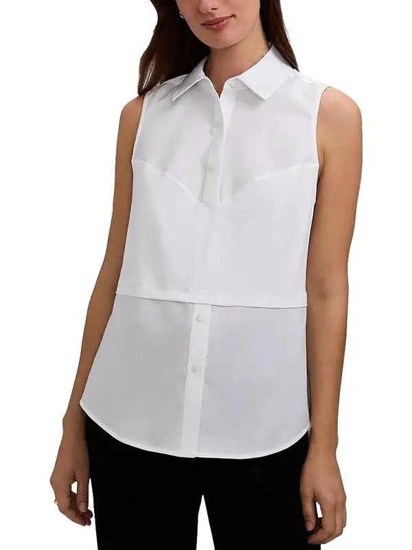 Foxcroft Mixed Media Sleeveless Top - White