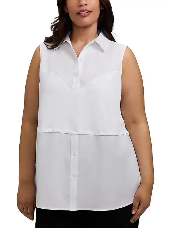 Foxcroft Sleeveless Knit Woven Layer Tank Top - White