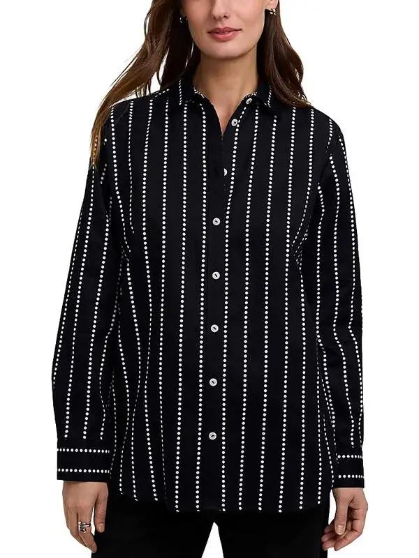 Foxcroft Sateen Boyfriend Shirt - Black/ White