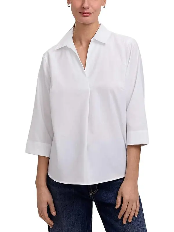 Foxcroft Cleo Johnny Collar Top - White
