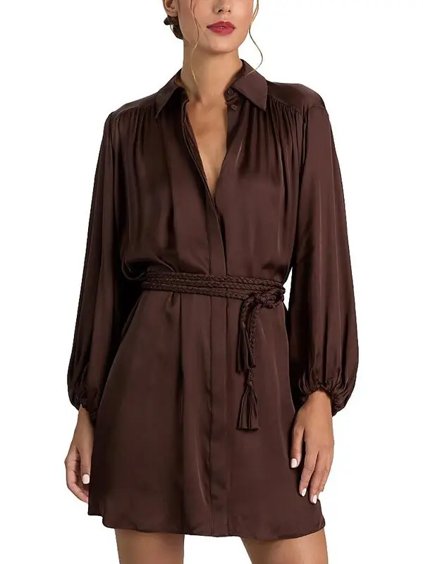 Alice + Olivia Margaux Blouson Sleeve Mini Dress - Dark Chocolate