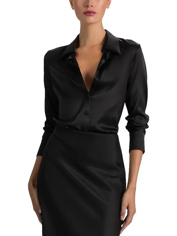 Alice + Olivia Willa 70s Collar Placket Top - Black