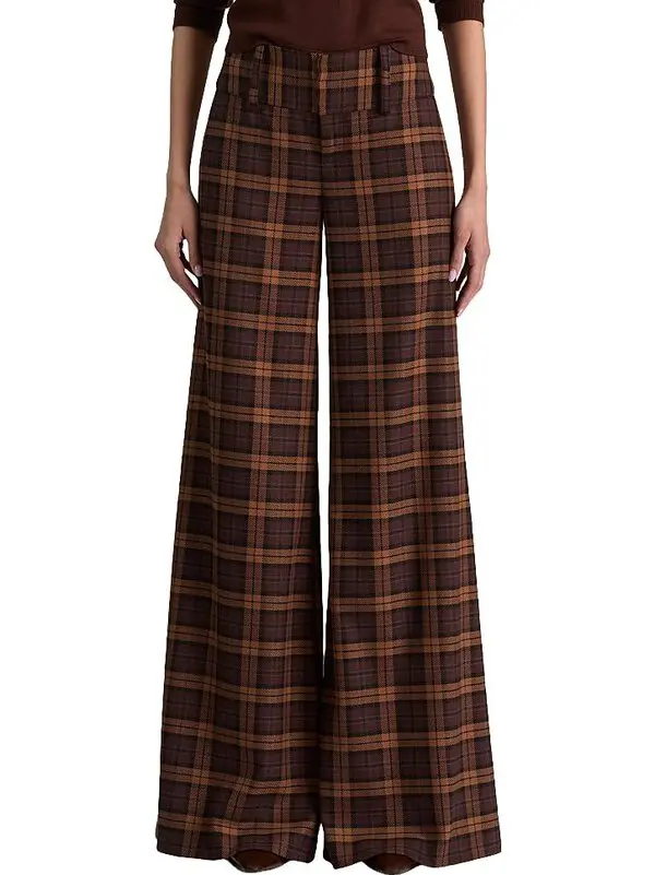Alice + Olivia Low Rise Wide Leg Flare Pants - Dark Chocolate/camel