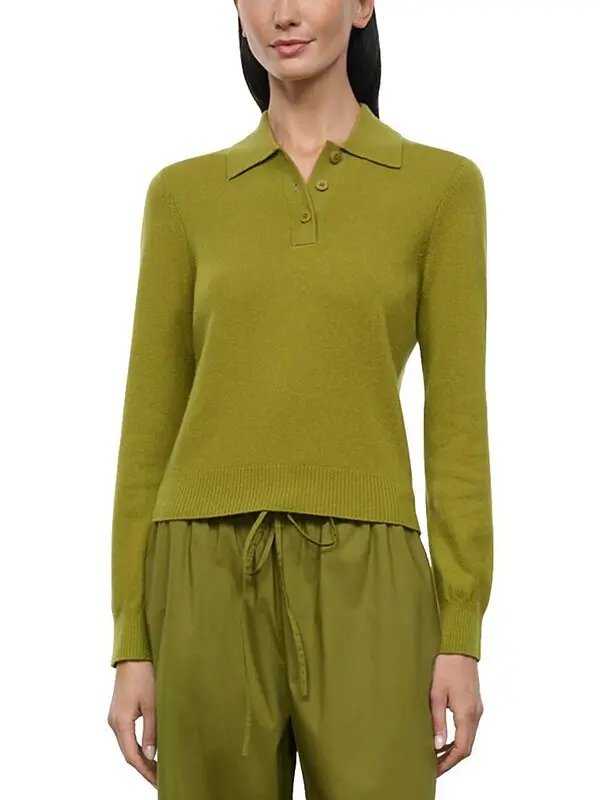 Staud Gemma Cashmere Polo Sweater - Pear