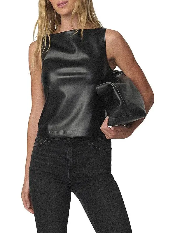 Joe's Jeans Faux Leather Boat Neck Tank Top - Black