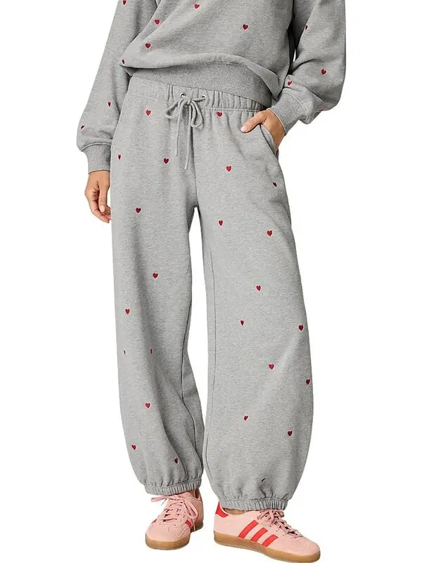 PJ Salvage Cotton Jogger Pants With Heart Print - Heather Grey