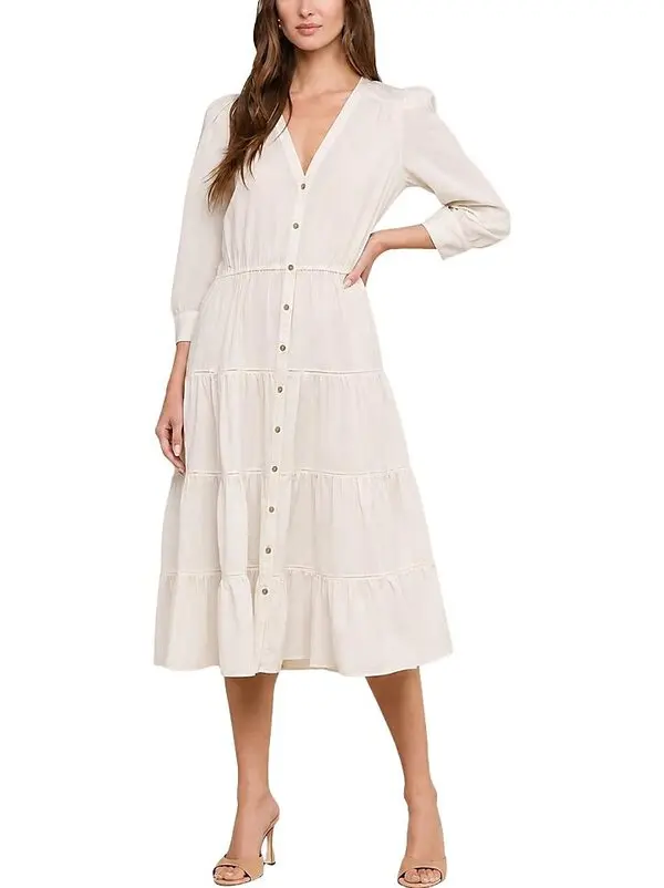 L'Agence Serafine Button Front Midi Dress - Ecru