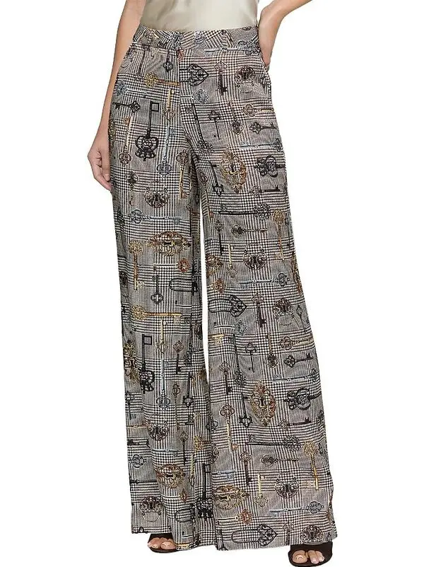 L'Agence Pilar Wide Leg Pants - Brown Multi Houndstooth