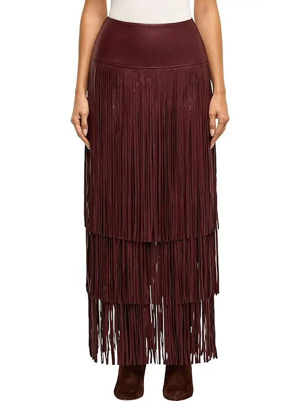 L'AGENCE Karoline Maxi Fringe Faux Leather Skirt - Deep Port