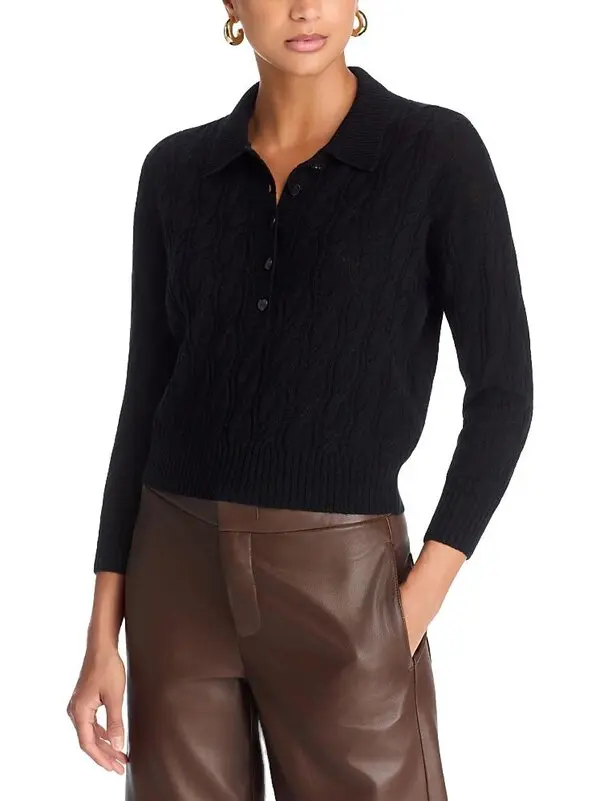 L'Agence Airy Cable Knit Polo Sweater - Black