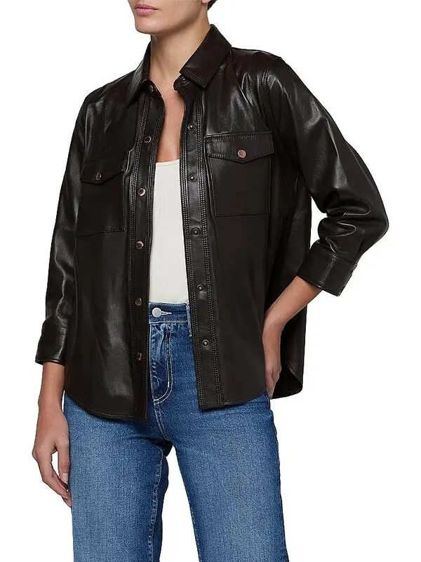 L'Agence Avina Leather Button Front Blouse - Coffee Bean