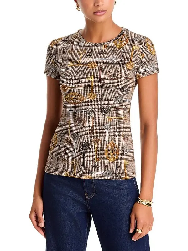 L'Agence Ressi Houndstooth Crewneck Tee - Brown Multi Houndstooth