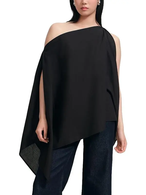 MARCELLA Asymmetrical Draped Tunic Top - Black