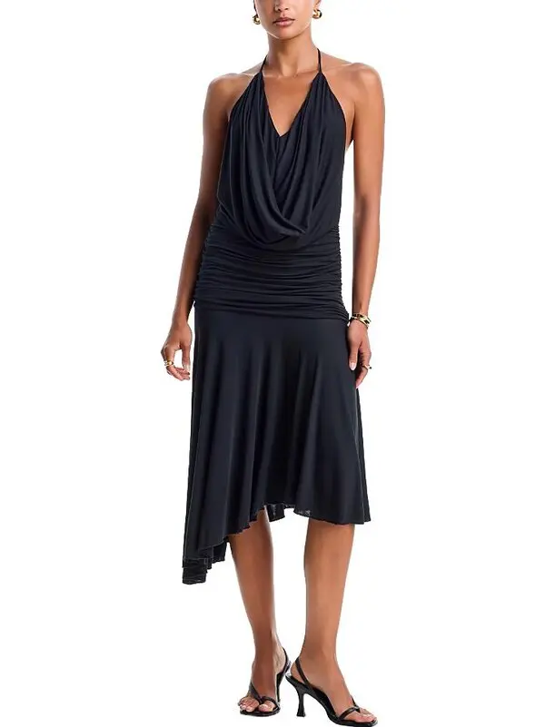 Paris Georgia Woodren Ruched Halter Midi Dress - Black