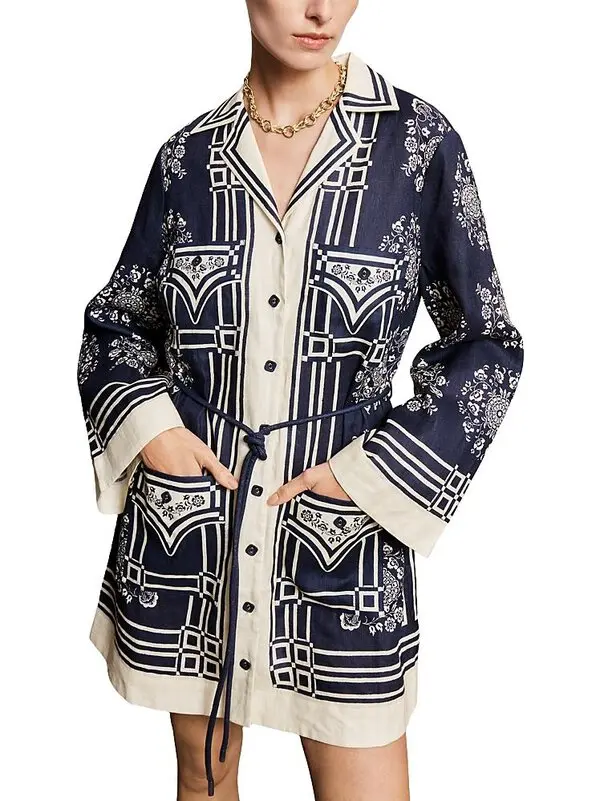 ALEMAIS Banderra Printed Linen Mini Dress - Ink