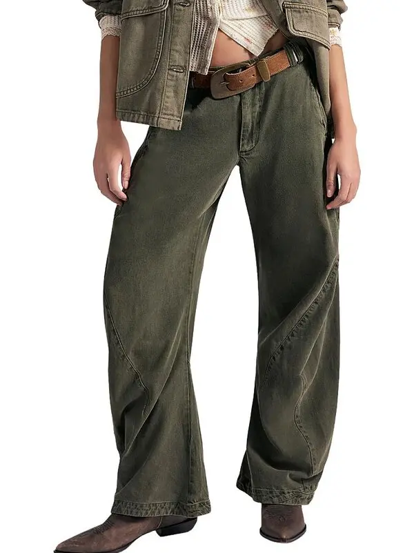 Free People Spotlight Washed High Rise Wide Leg Pants - Dusty Olive