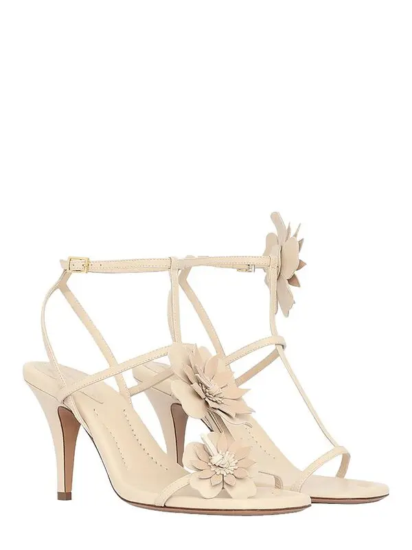 Zimmermann Belara Leather Flower High Heel Sandals - Cream