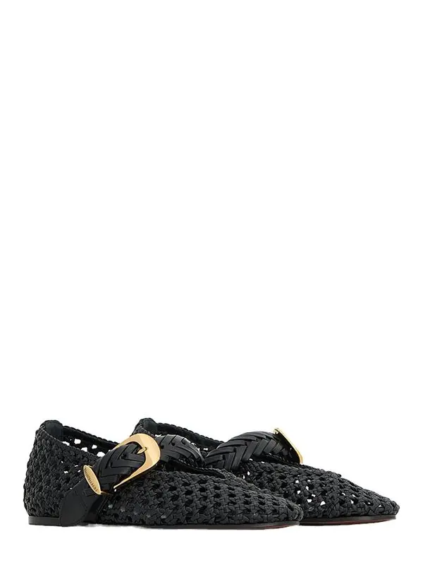 Zimmermann Alchemy Woven Leather Ballerina Flats - Black