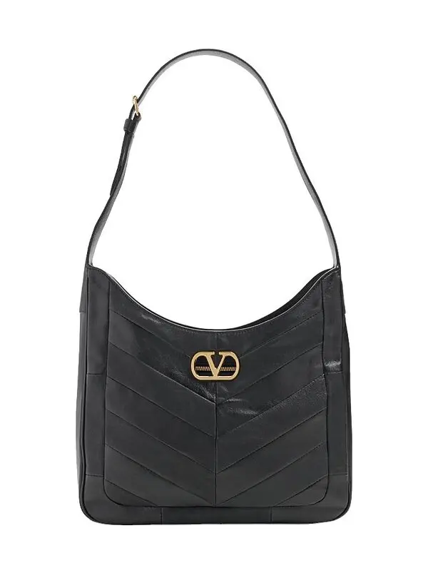 Valentino Garavani Vlogo Medium Leather Hobo Bag - Black