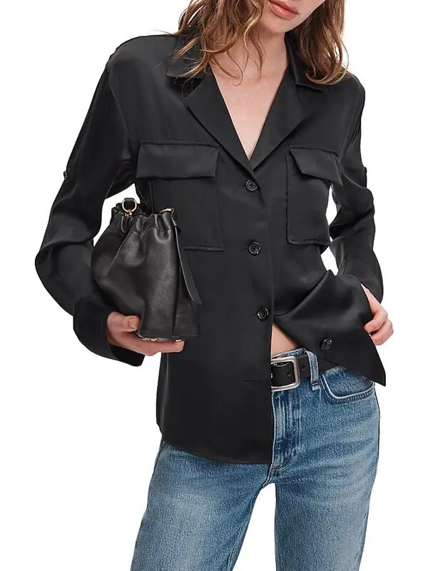 Rag & Bone Sonny Silk Notch Collar Blouse - Black
