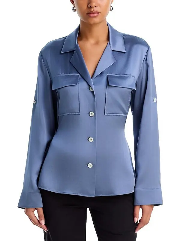 Rag & Bone Sonny Silk Notch Collar Blouse - Faded Blue