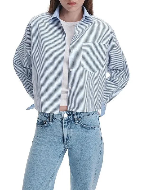 Rag & Bone Marin Multi Stripe Cropped Shirt - Blue Multi Stripe