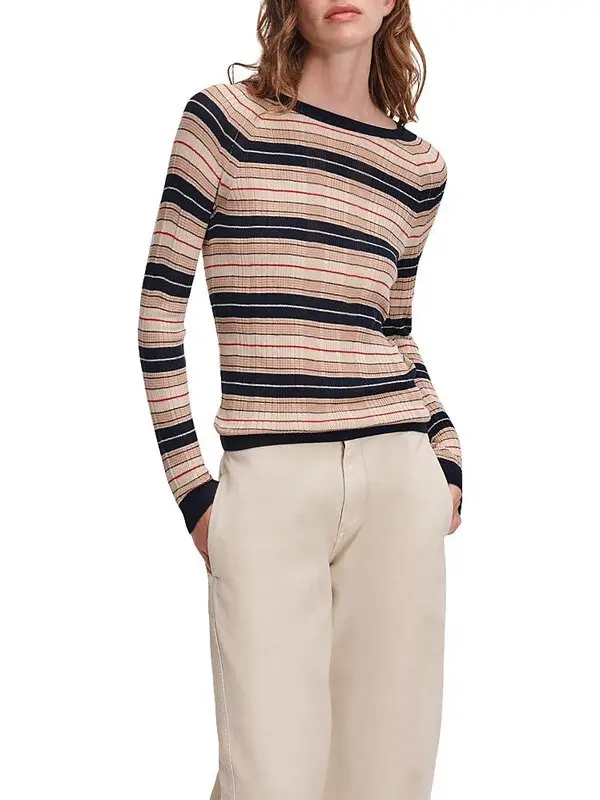 Rag & Bone Teresa Striped Ribbed Knit Long Sleeve Tee - Navy Multi