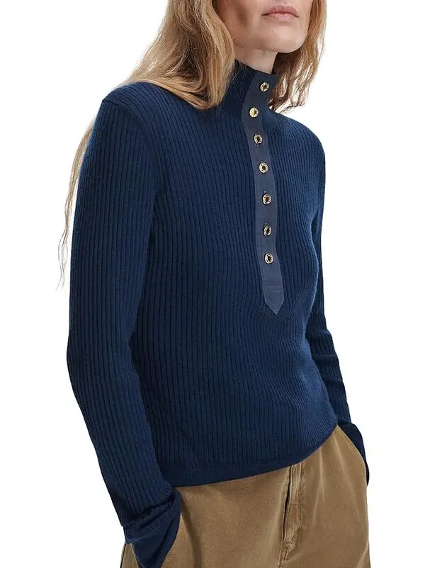 Rag & Bone Lucy Henley Stand Collar Sweater - Navy