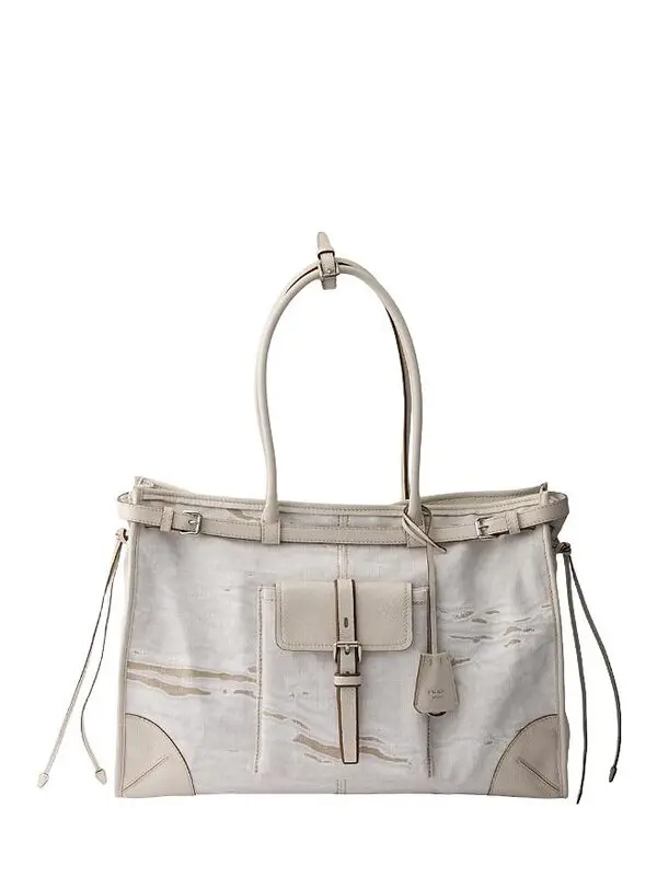 Prada Bonnie Extra-large Printed Linen And Leather Tote Bag - White