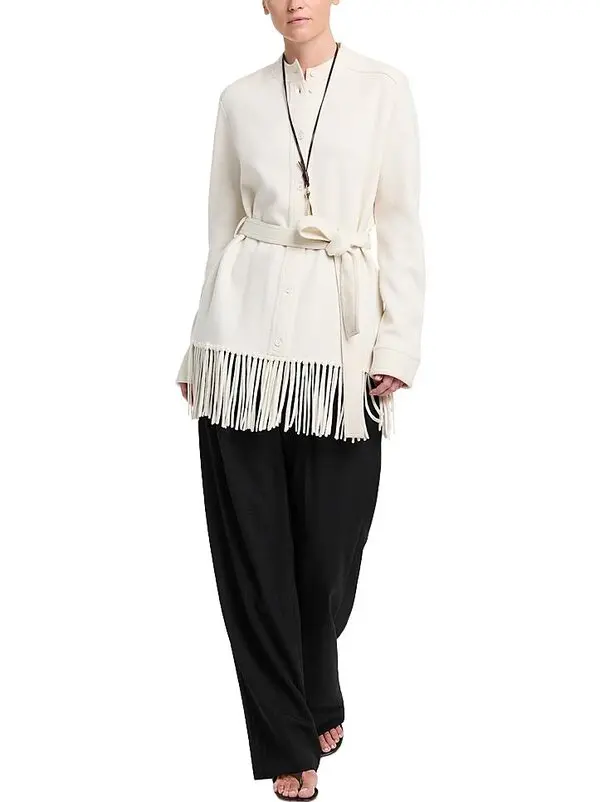 TWP Thea Cashmere Belted Fringe Trim Coat - Ivory